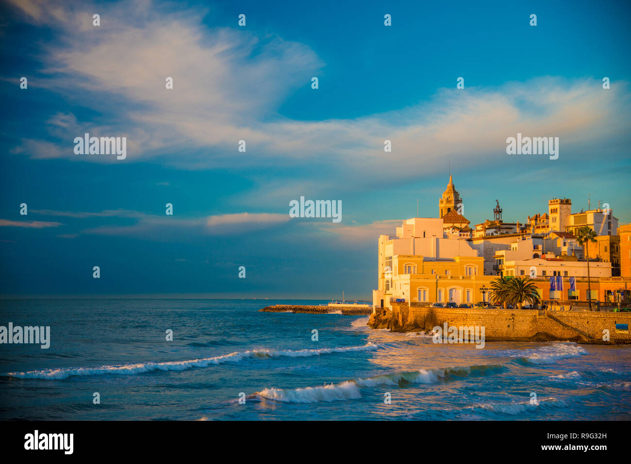 Spanish Beach Resort in Barcelona, Spain. Sitges area is known as a ...