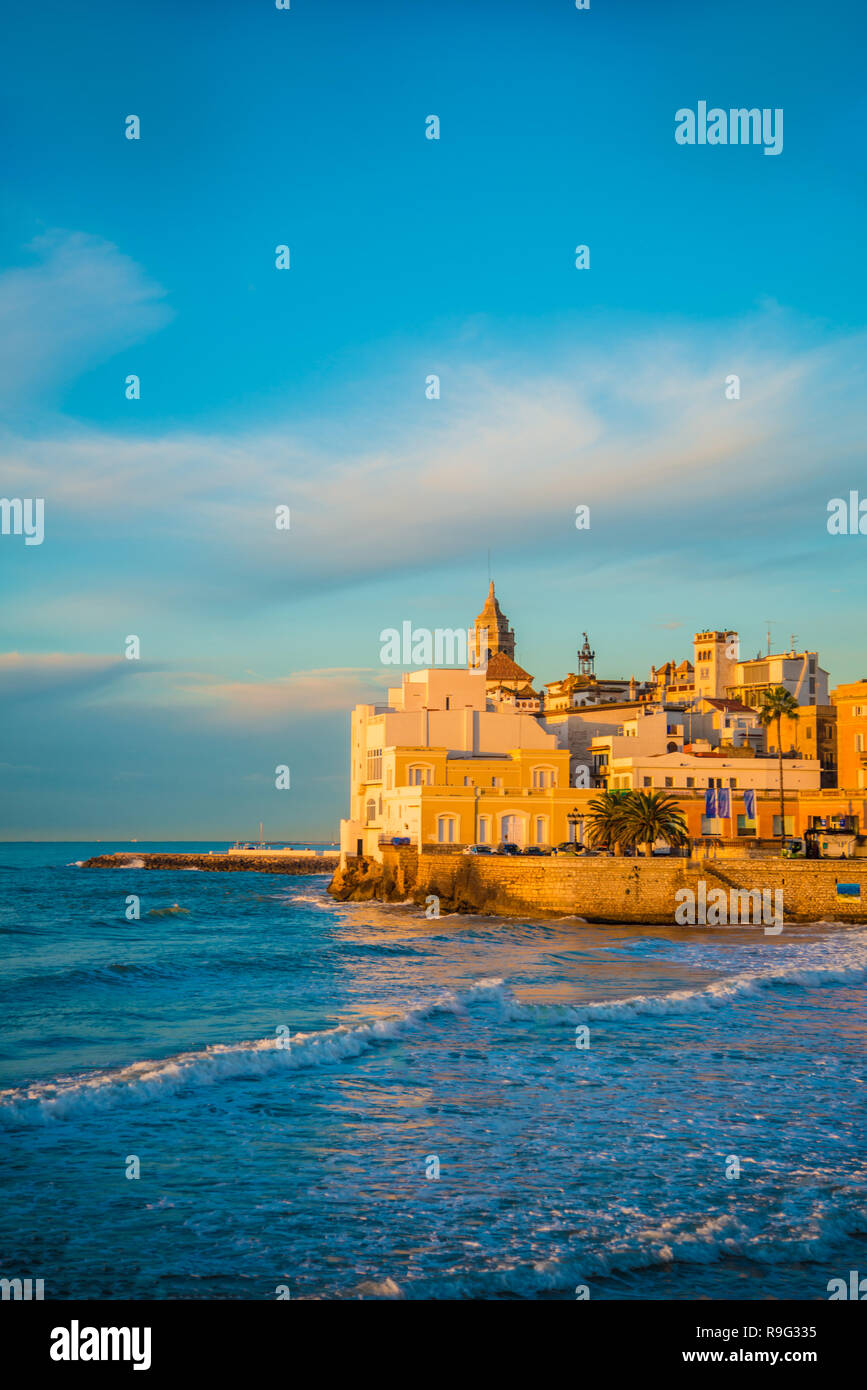 Spanish Beach Resort in Barcelona, Spain. Sitges area is known as a ...