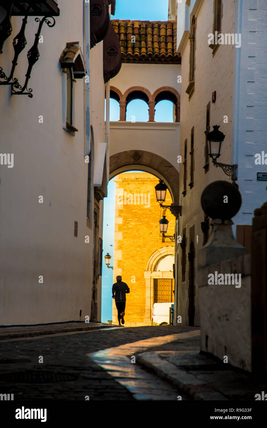 Spanish Beach Resort in Barcelona, Spain. Sitges area is known as a ...