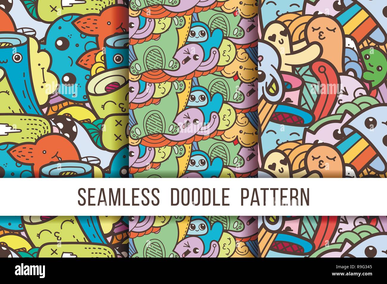 Collection of funny doodle monsters seamless pattern for prints ...