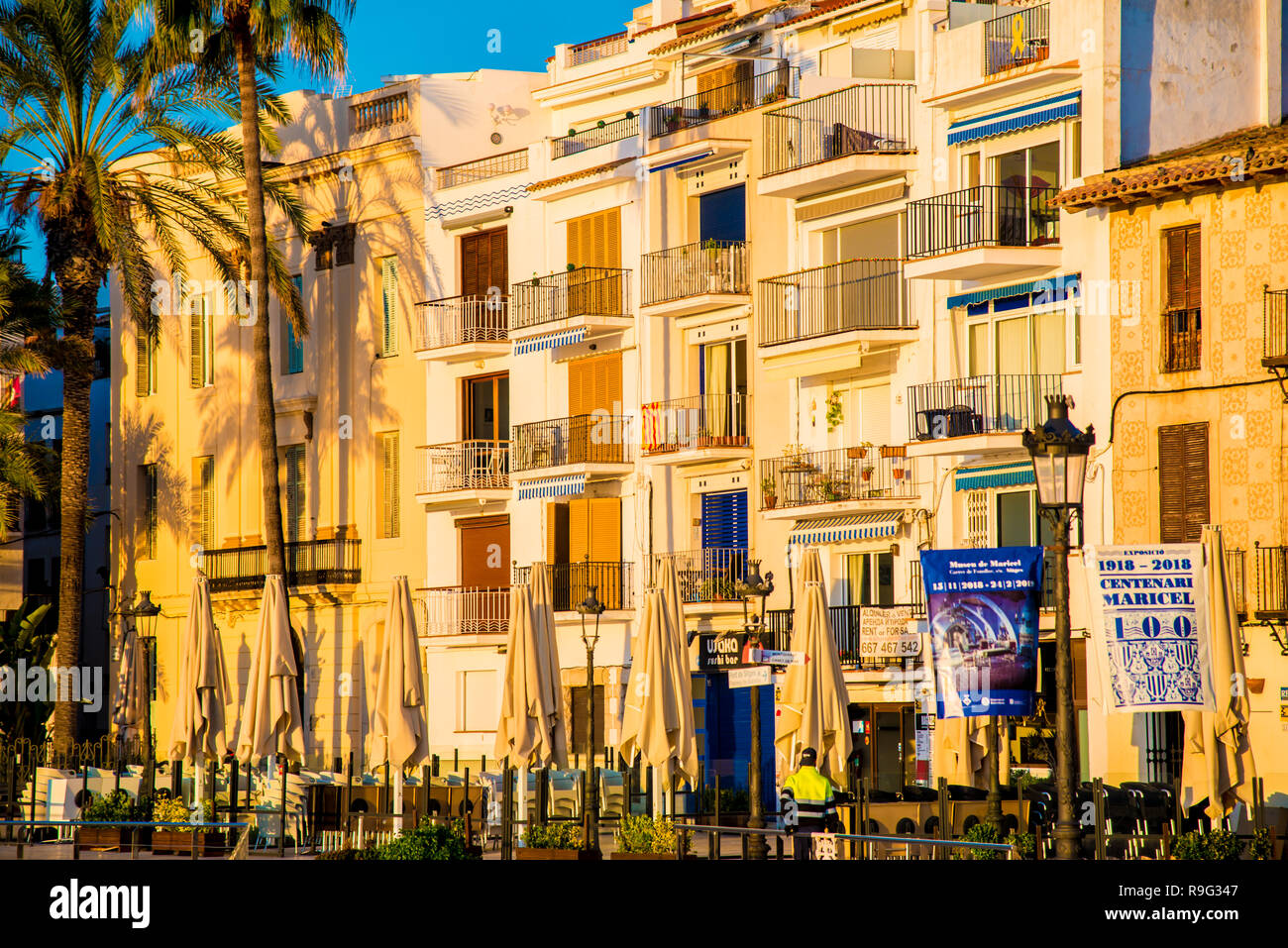 Spanish Beach Resort in Barcelona, Spain. Sitges area is known as a ...