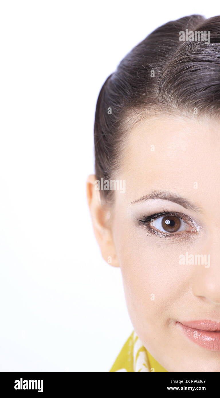 closeup. modern beautiful girl looking up at copy space Stock Photo - Alamy