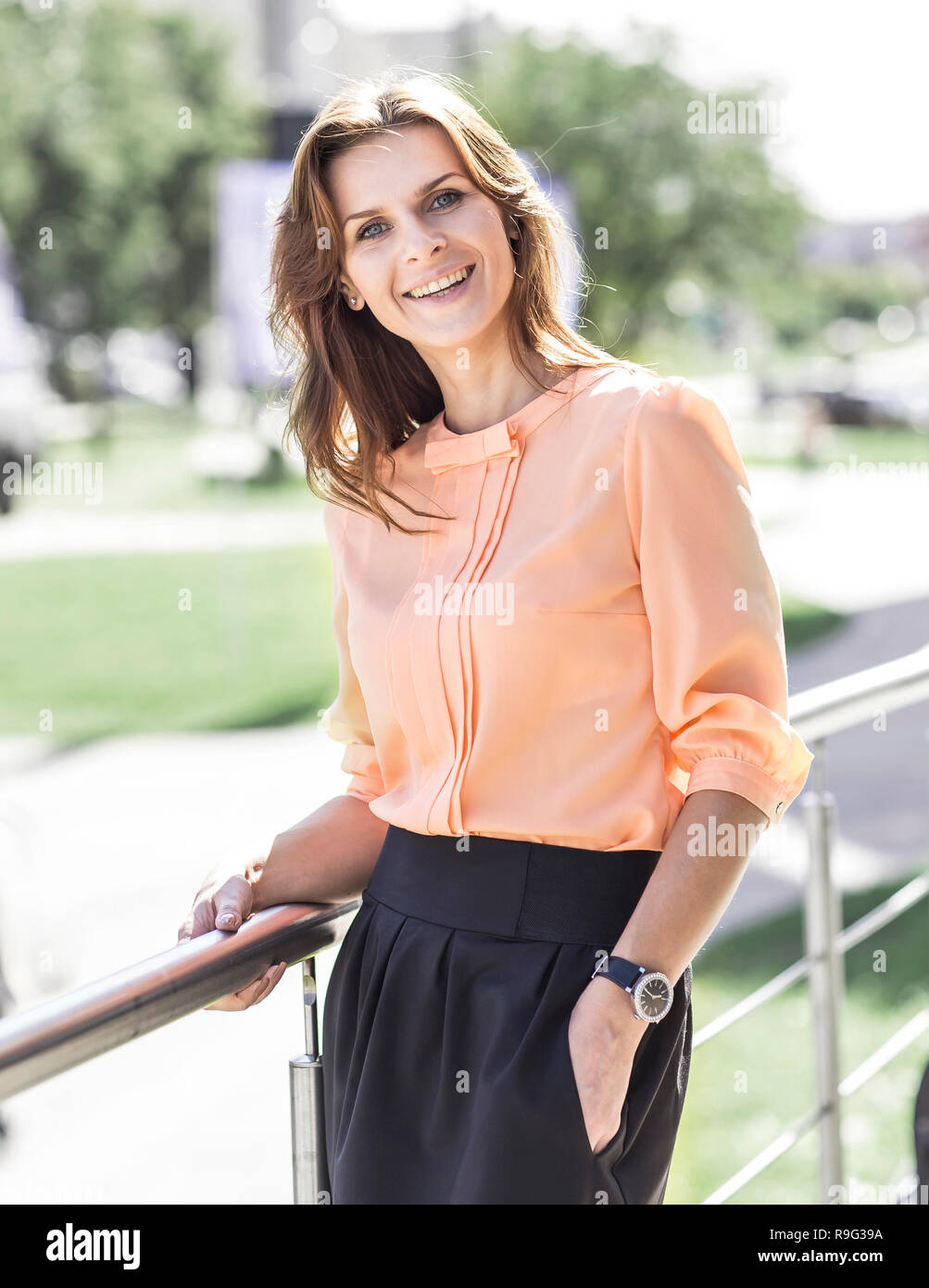 successful business woman on the background of a large modern office ...