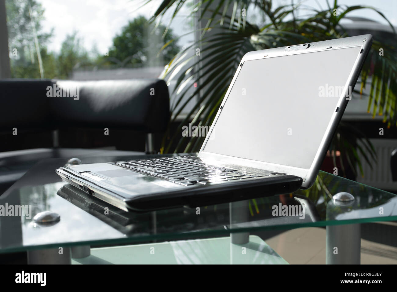 side view.work Desk in a modern office. business concept Stock Photo ...
