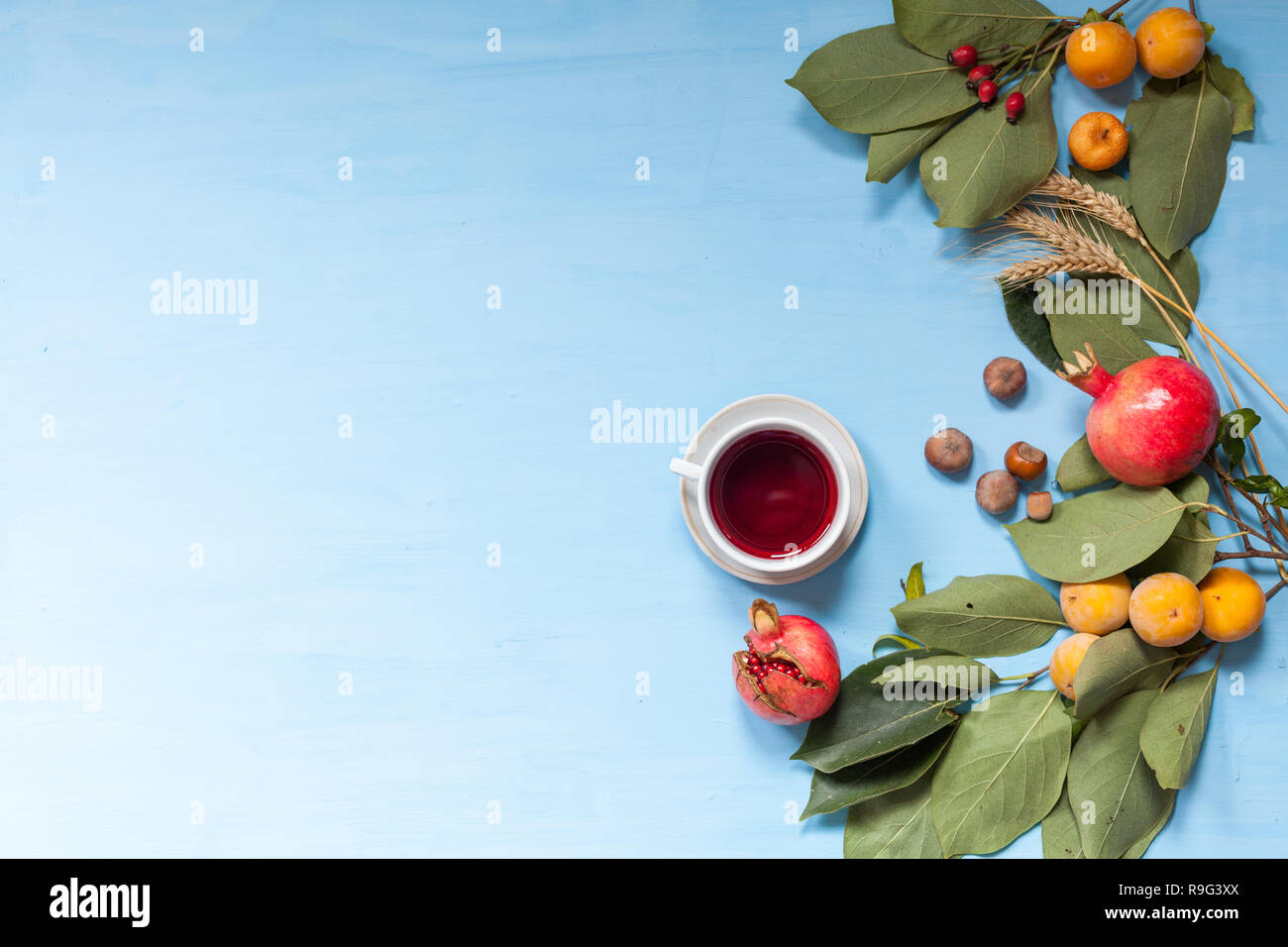 fruits nuts colorful leaves on the background for breakfast lunch ...