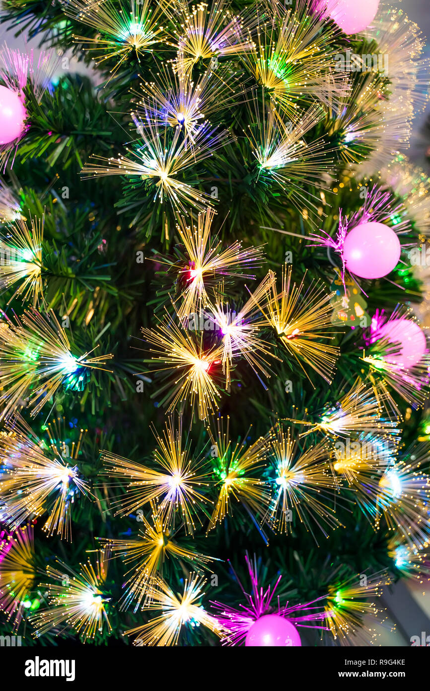 Christmas fiber optic decorated Tree with dectoration,holiday concept ...