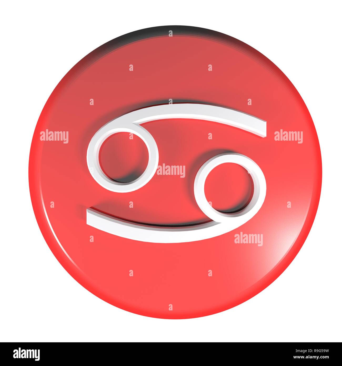 ZODIAC CANCER ICON red circle push button - 3D rendering illustration ...