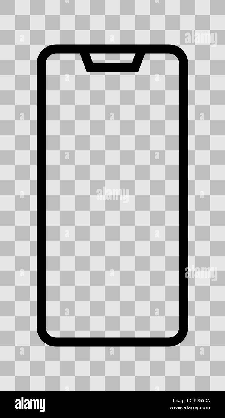 Smartphone icon symbol - black simple outlined with notch, bezel-less ...