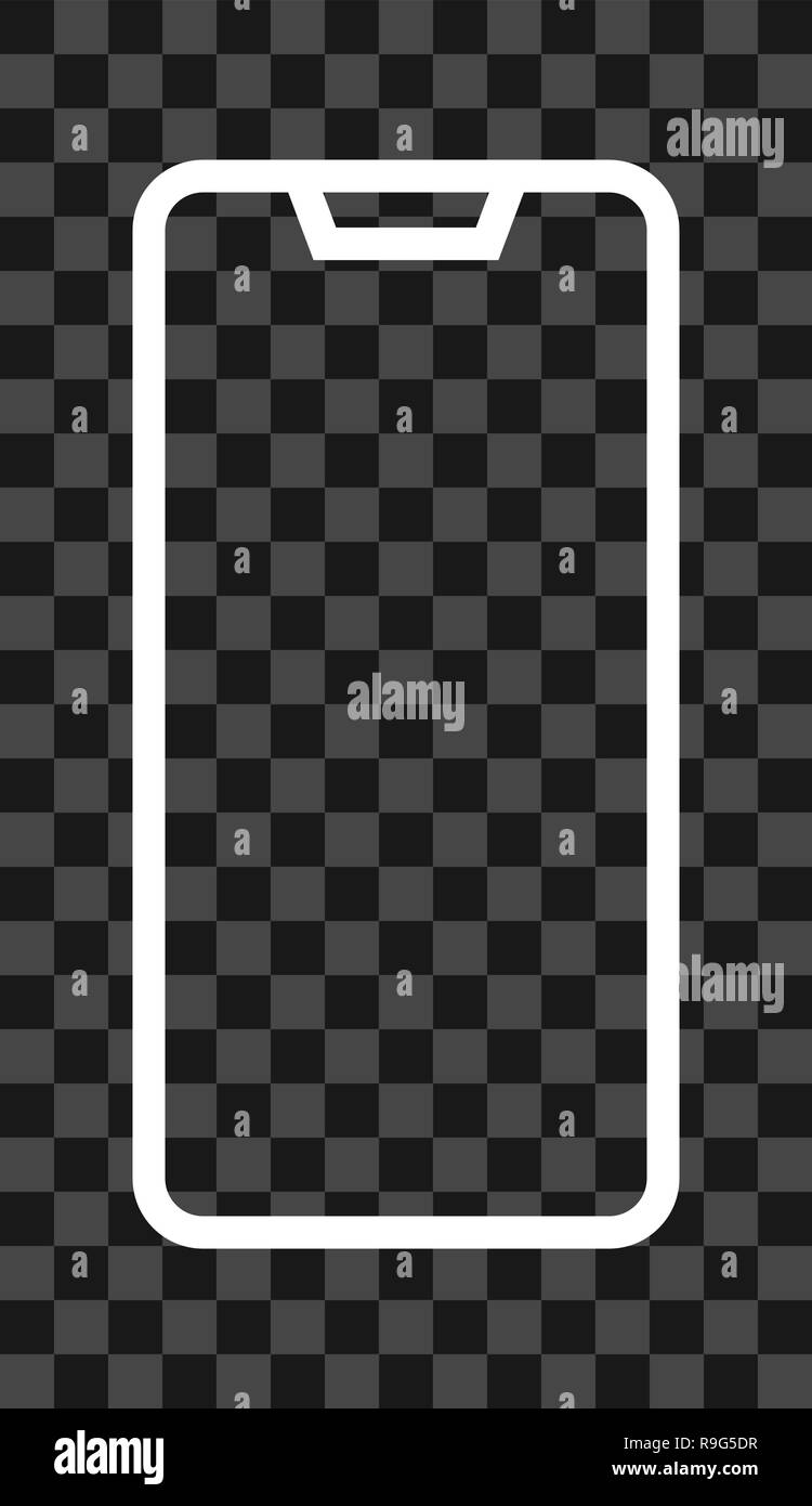 Smartphone icon symbol - white simple outlined with notch, bezel-less ...