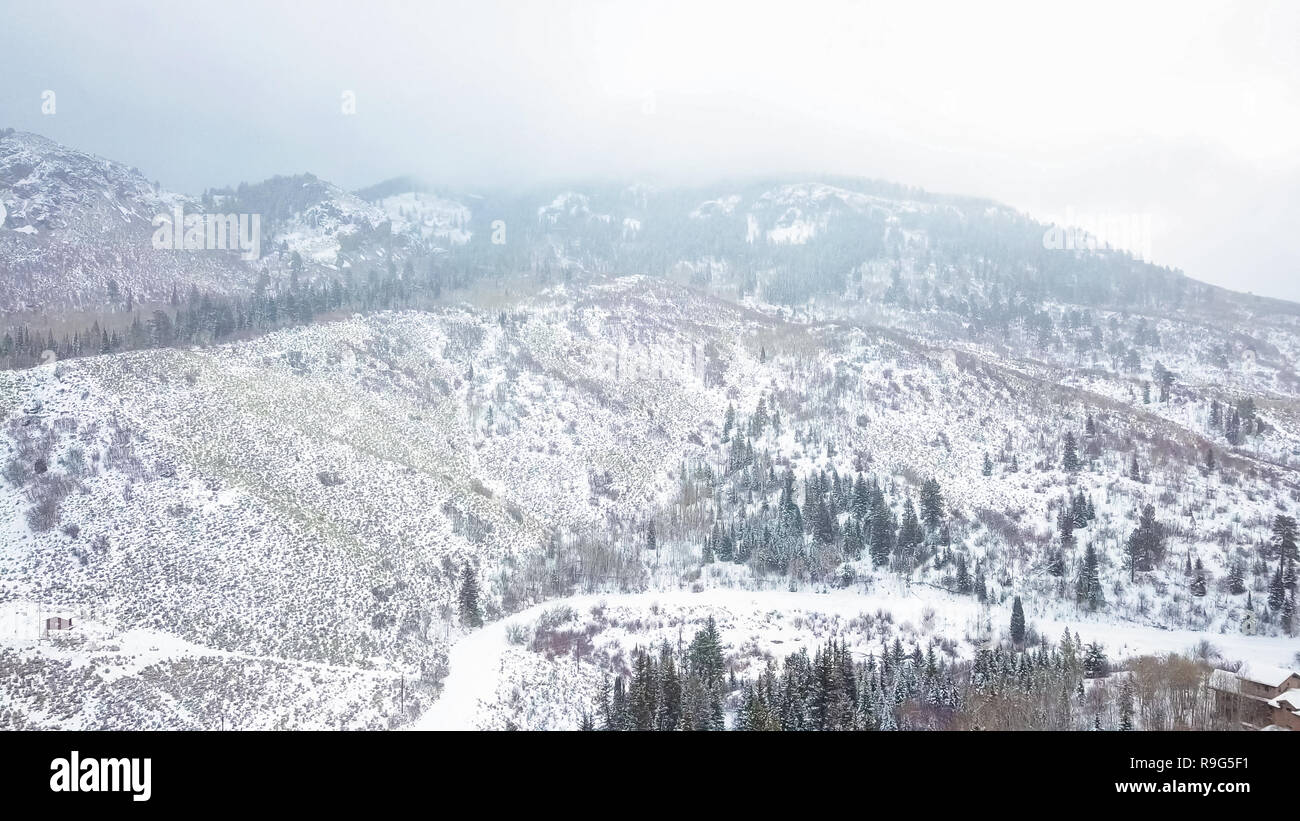 Aerial view of mountains in the Winter Stock Photo - Alamy