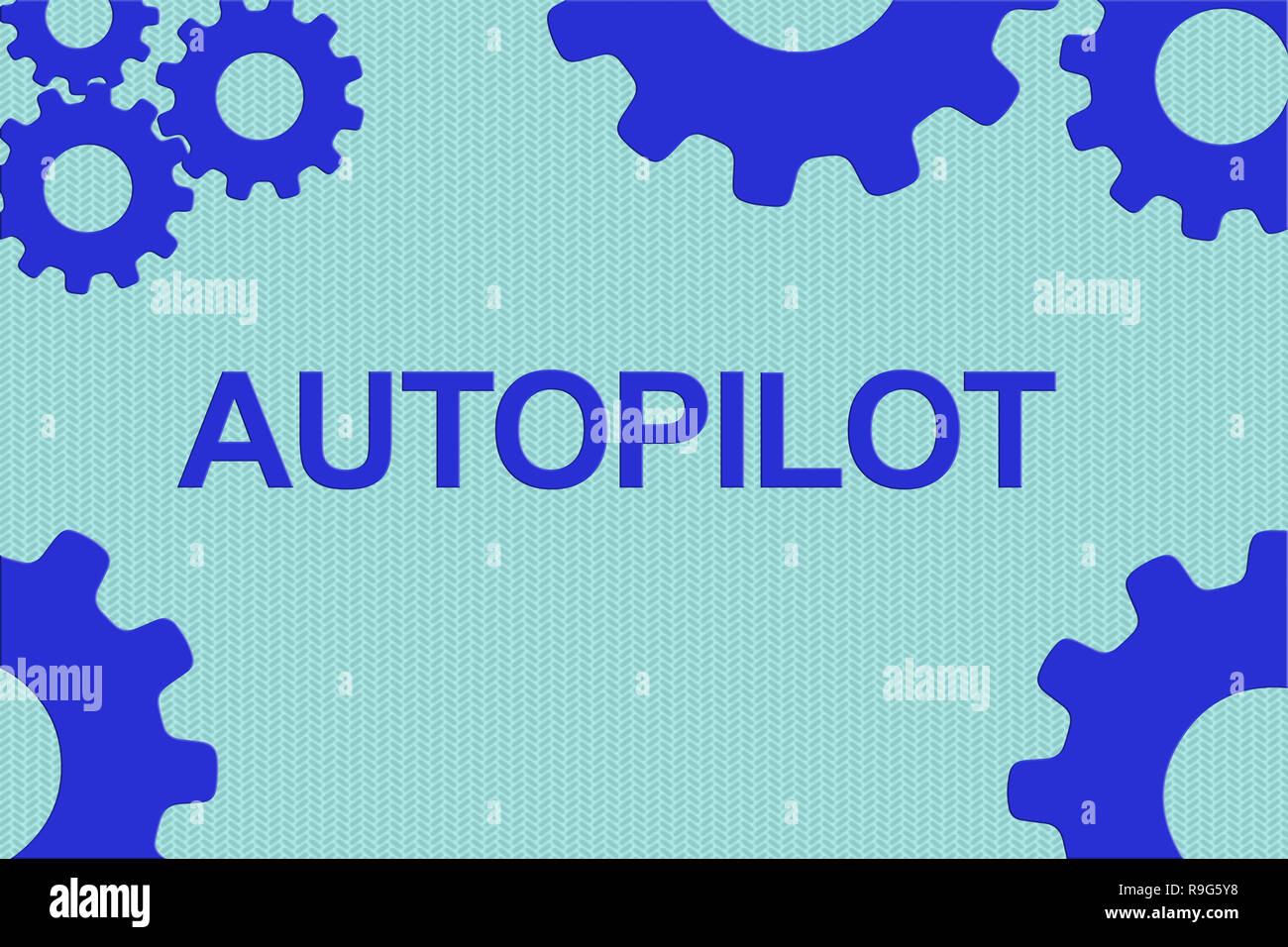AUTOPILOT sign concept illustration with blue gear wheel figures on ...