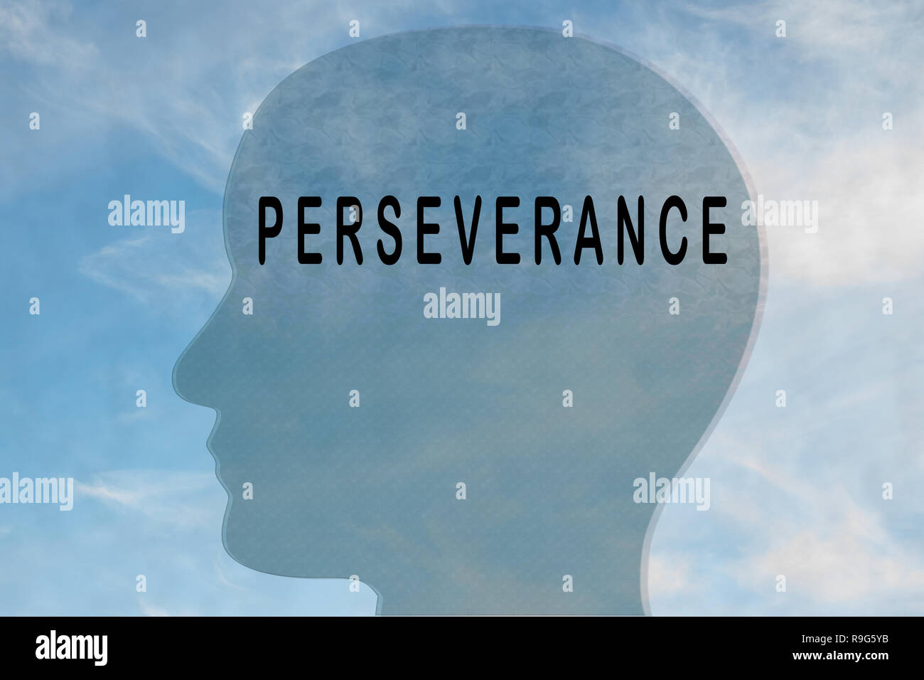 Render illustration of PERSEVERANCE title on head silhouette, with ...