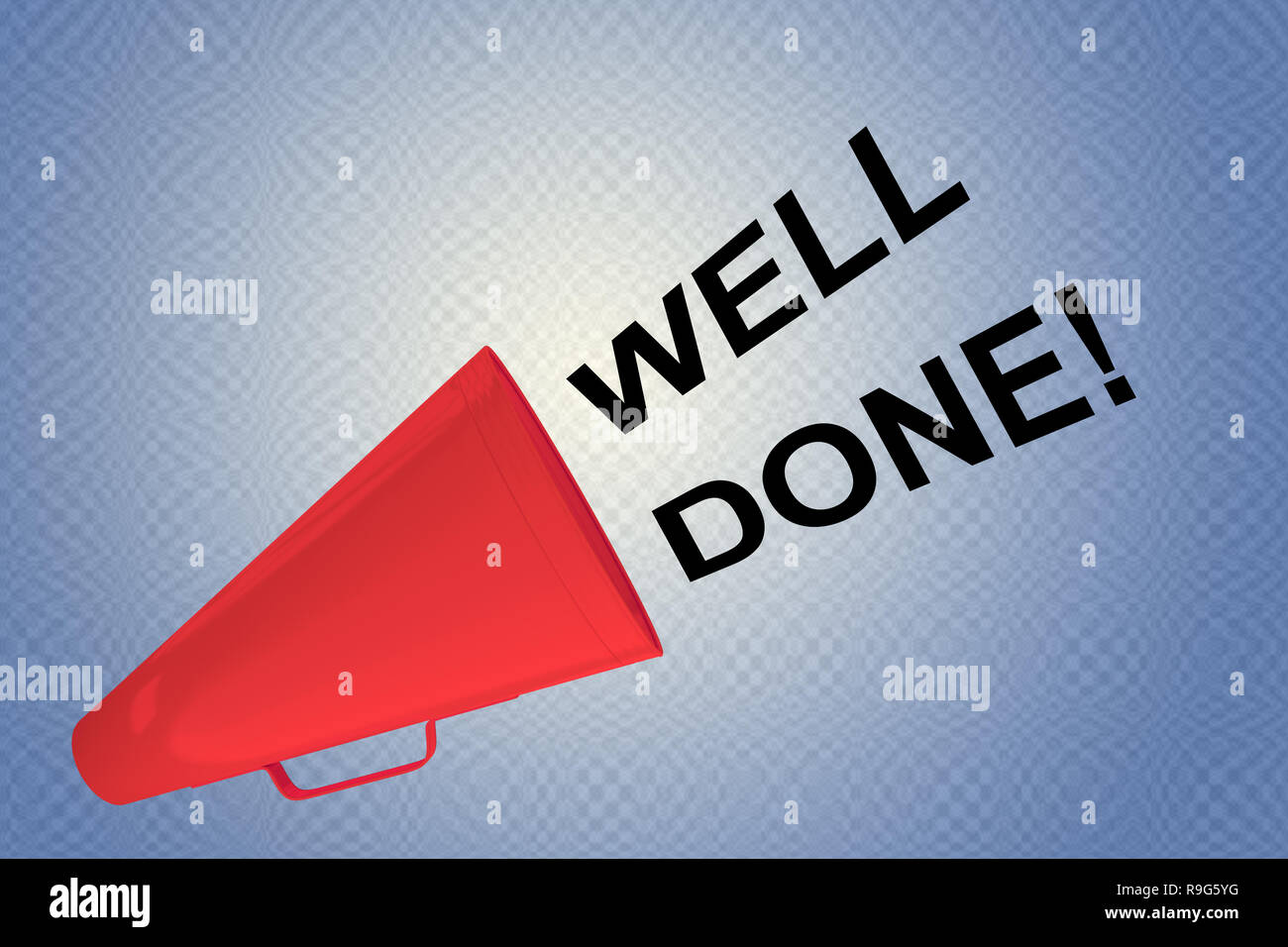 3D illustration of WELL DONE! title flowing from a loudspeaker Stock ...