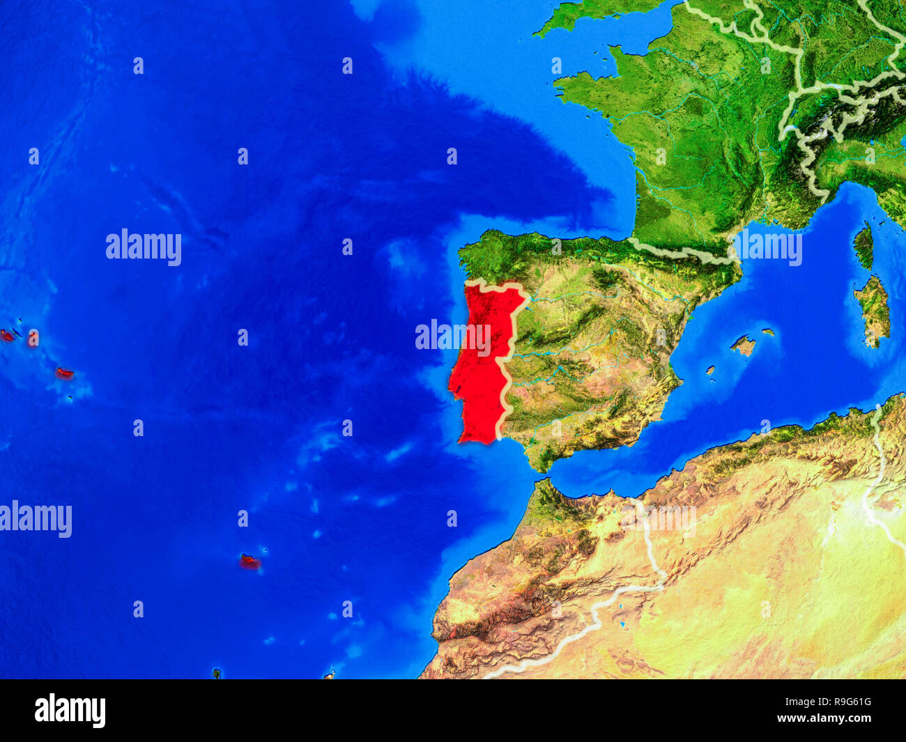 Portugal from space on model of planet Earth with country borders and ...