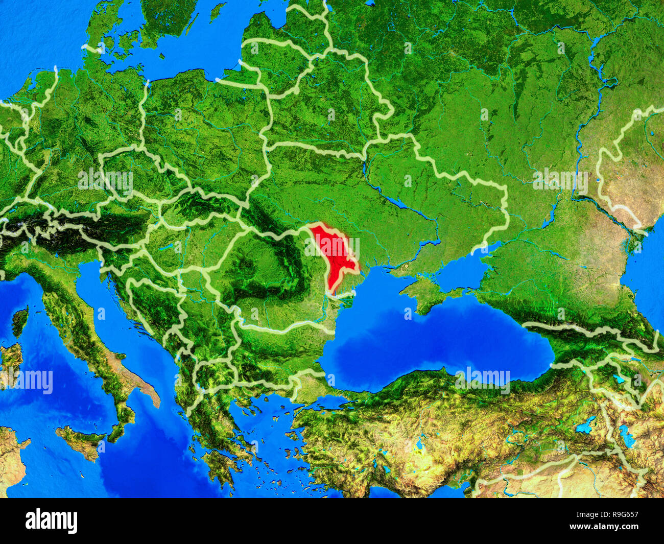 Moldova from space on model of planet Earth with country borders and ...