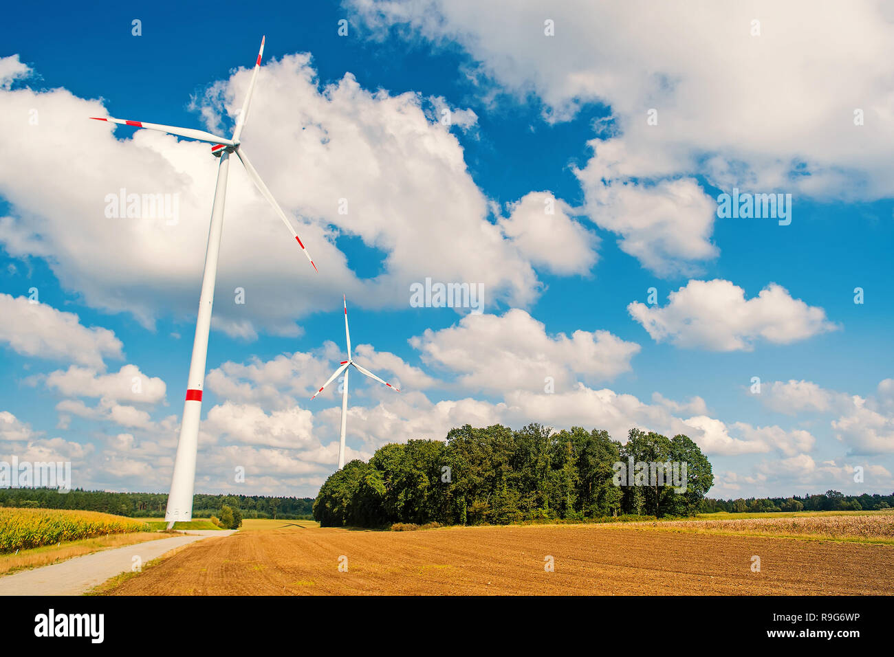Global warming, climate change. Wind farm in Lower Saxony, Germany ...