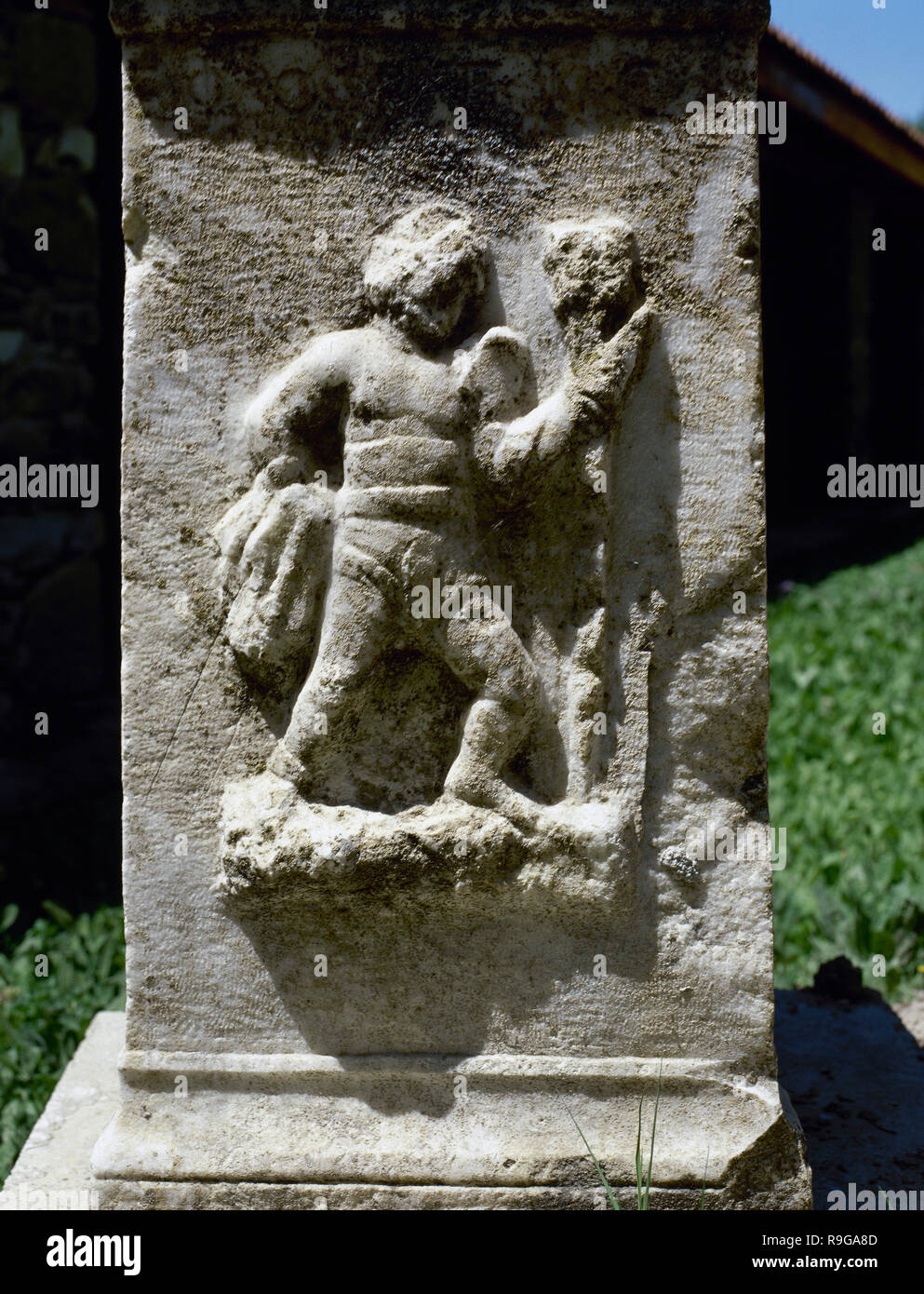 Relief of a Retiarius, type of Roman gladiator. Equipment: Weighted net ...