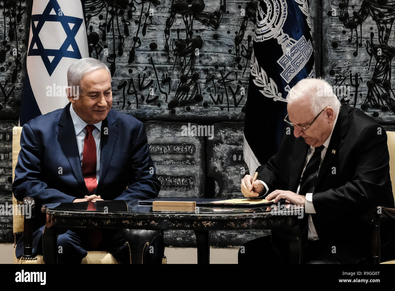 Jerusalem, Israel. 24th Dec, 2018. President REUVEN RIVLIN (R) and ...