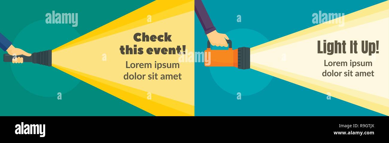 Flashlight banner set. Flat illustration of flashlight vector banner ...