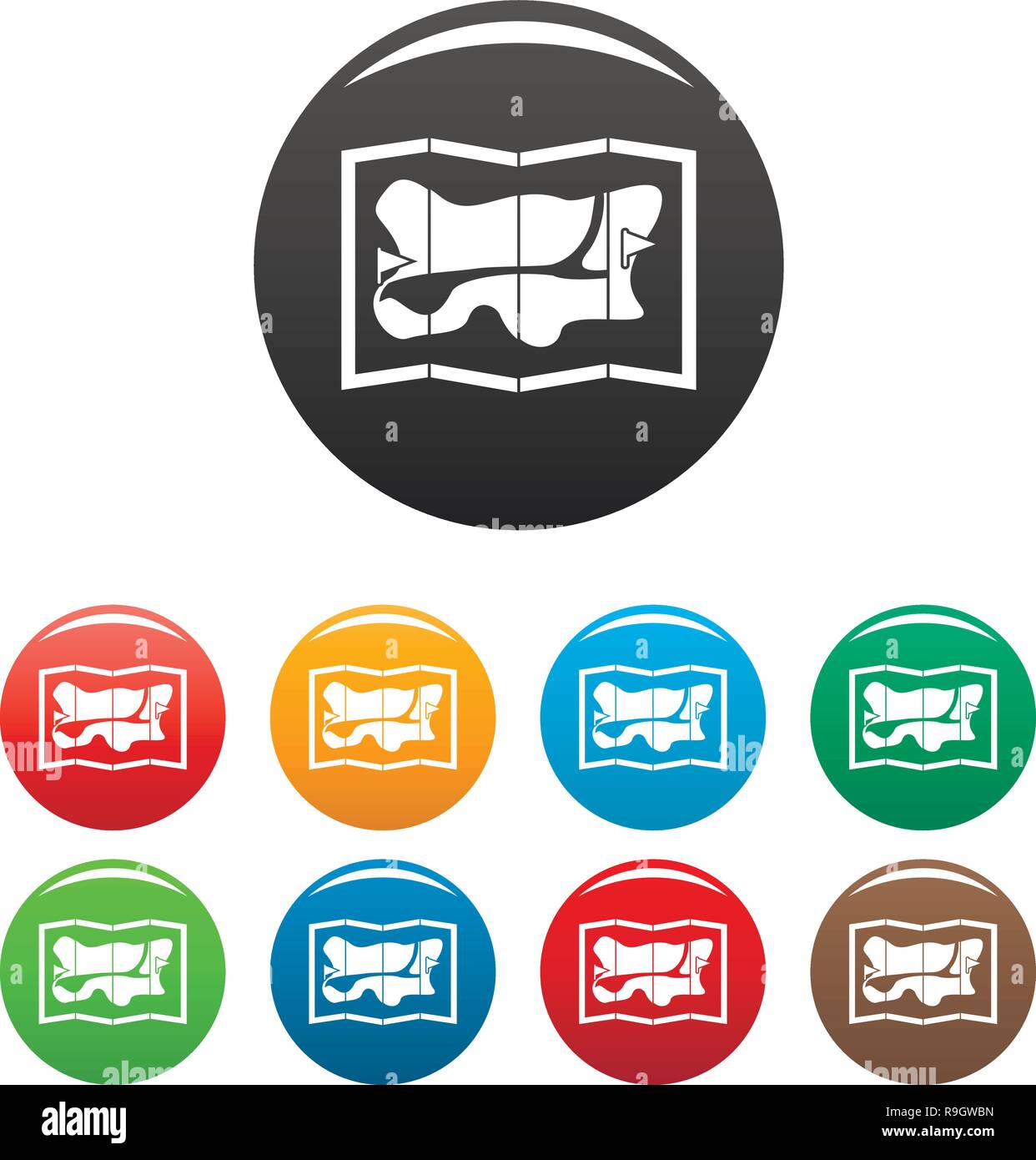 Travel map icons set 9 color vector isolated on white for any design ...