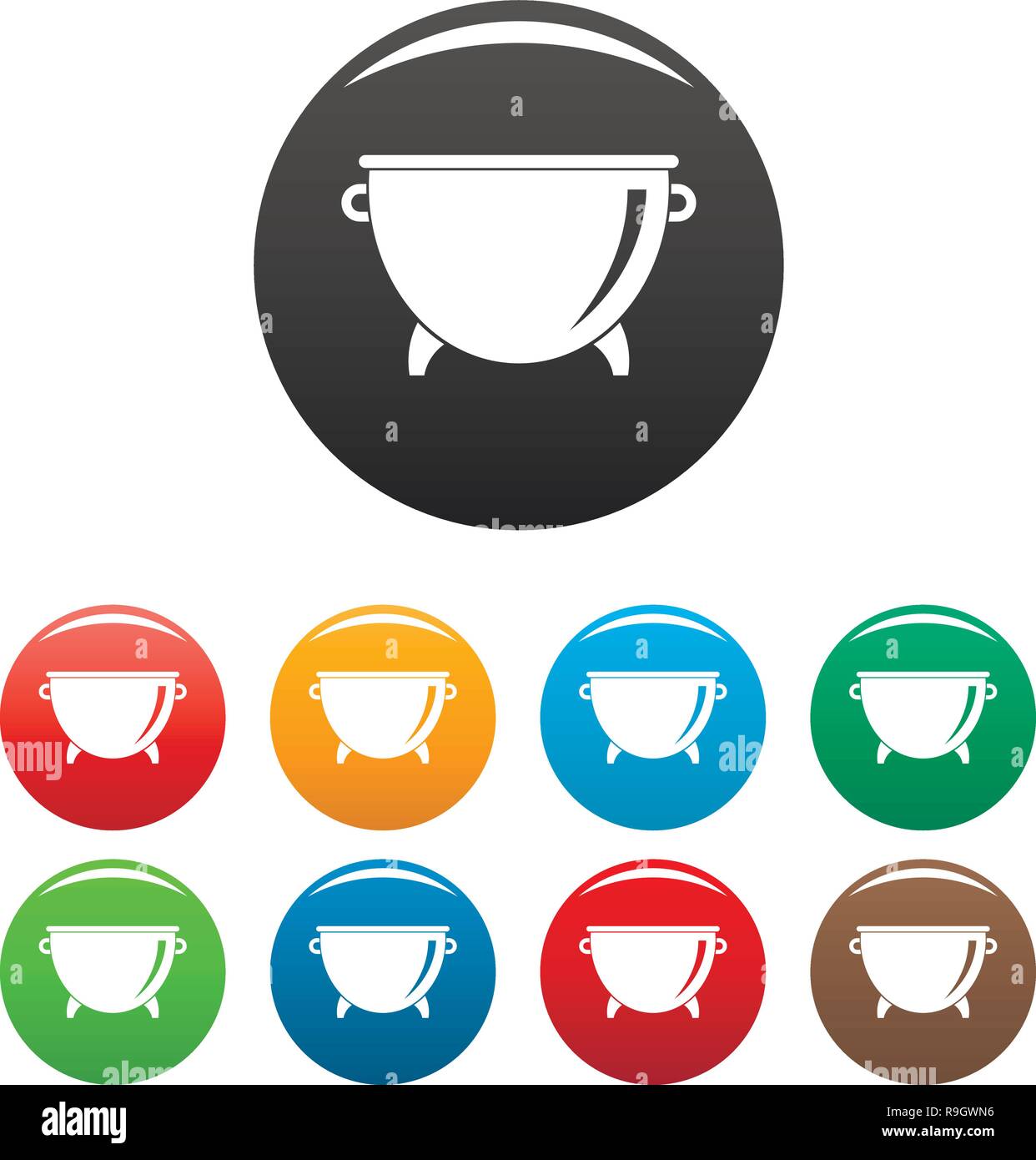 Kitchen cauldron icons set 9 color vector isolated on white for any ...