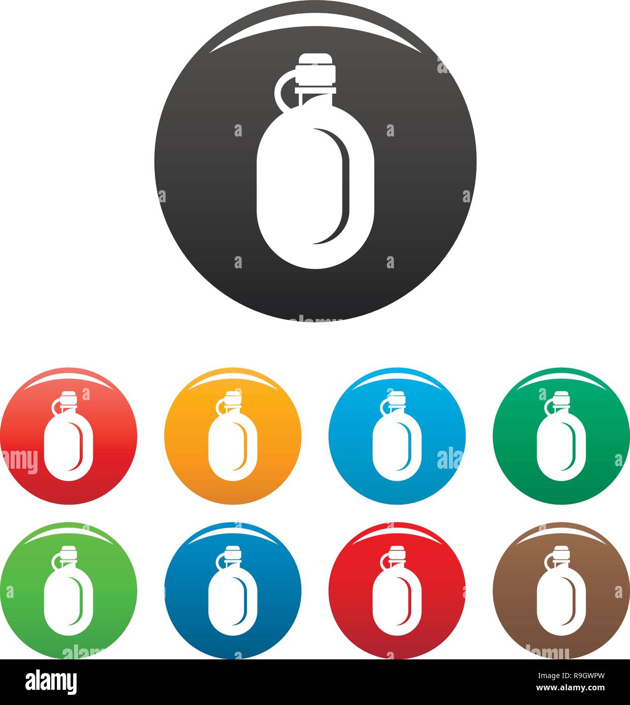 Metal water flask icons set 9 color vector isolated on white for any ...