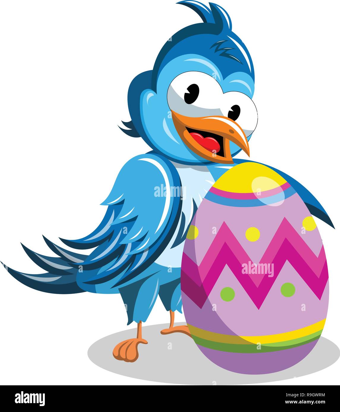 Cute cartoon bird holding decorated easter egg isolated Stock Vector ...