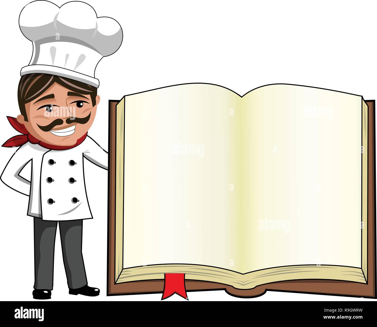 Chef presenting blank cook book isolated on white Stock Vector Image ...