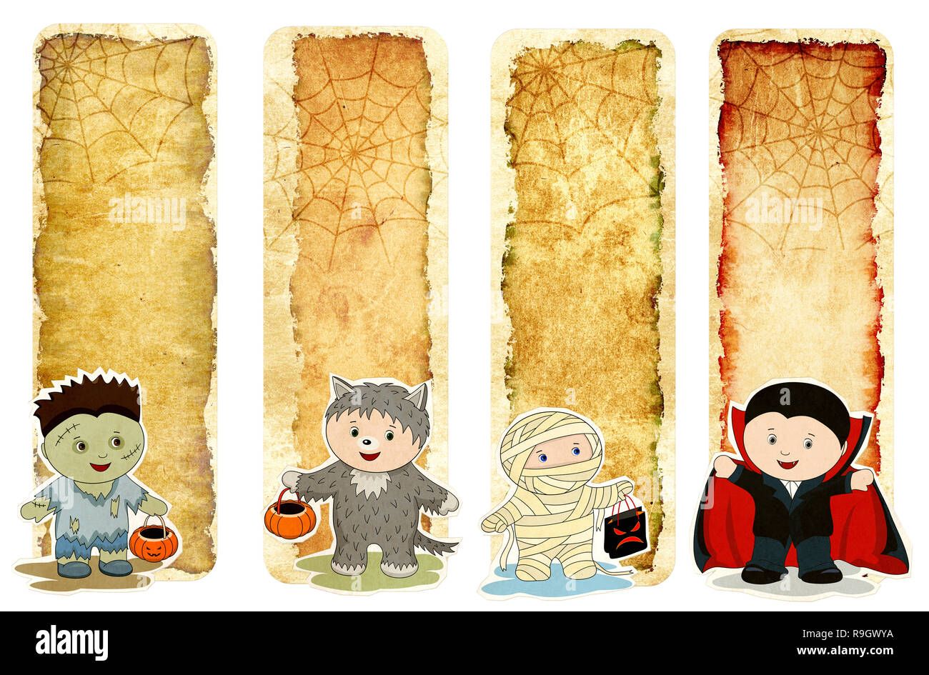 Collection of grunge Halloween banners. Zombie, mummy, werewolf and ...