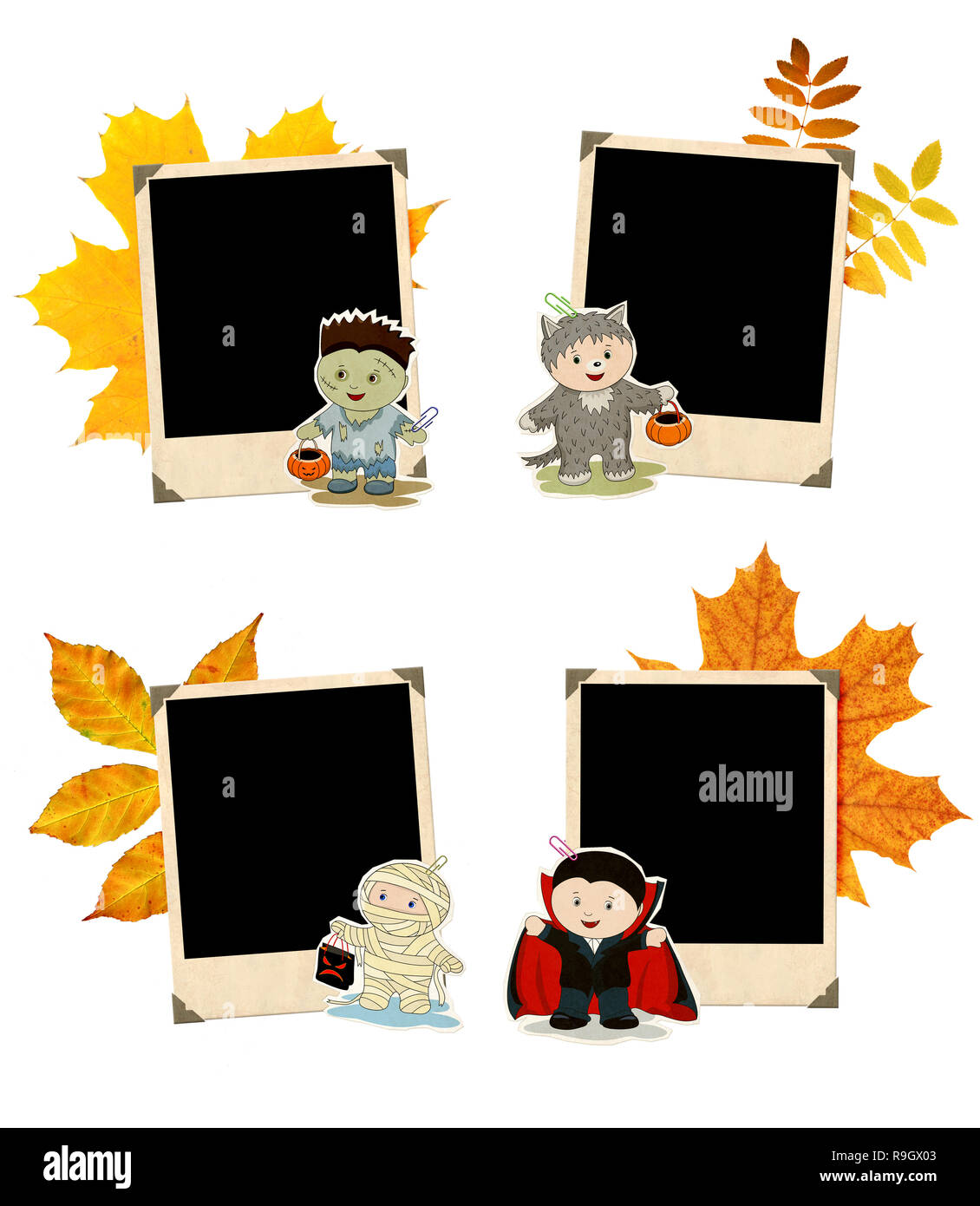 Collection of grunge Halloween banners. Zombie, mummy, werewolf and ...