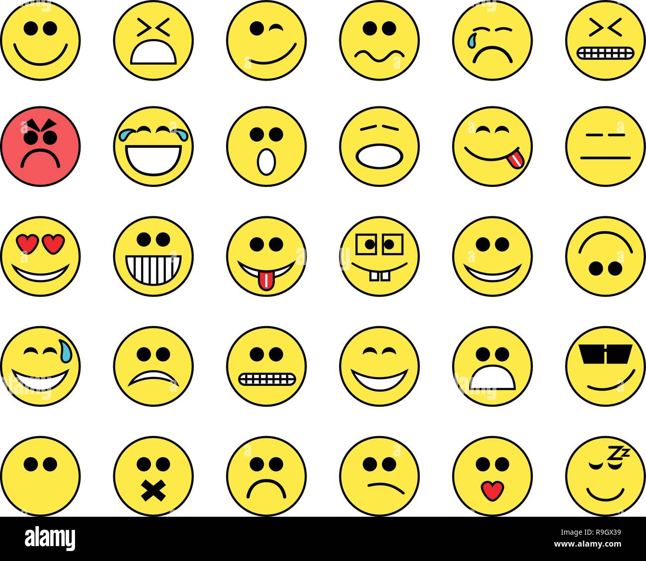 Emoticons flat collection cartoon isolated on white Stock Vector Image ...