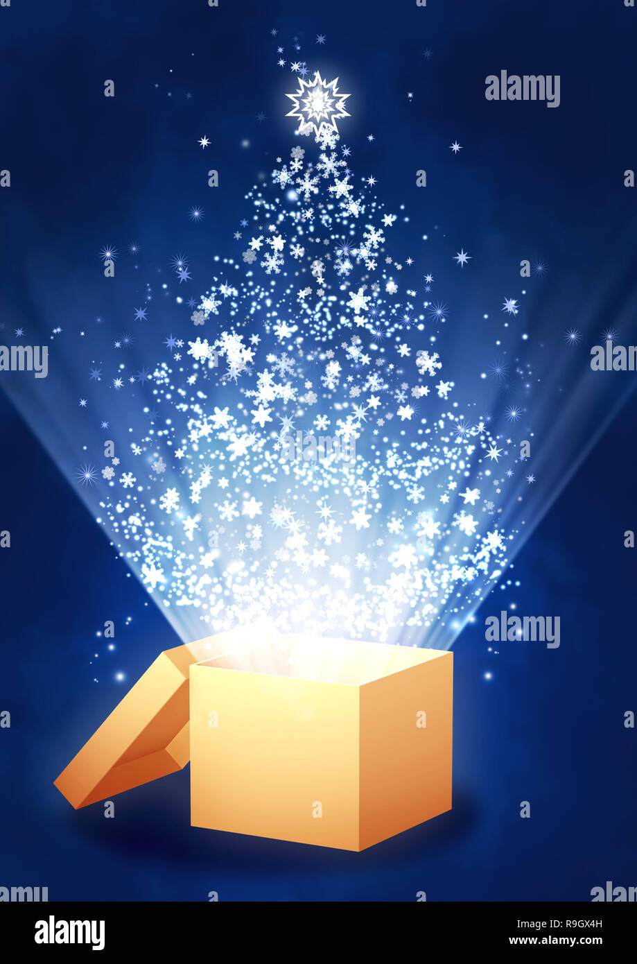 Christmas gift - vertical background with magic box Stock Photo - Alamy