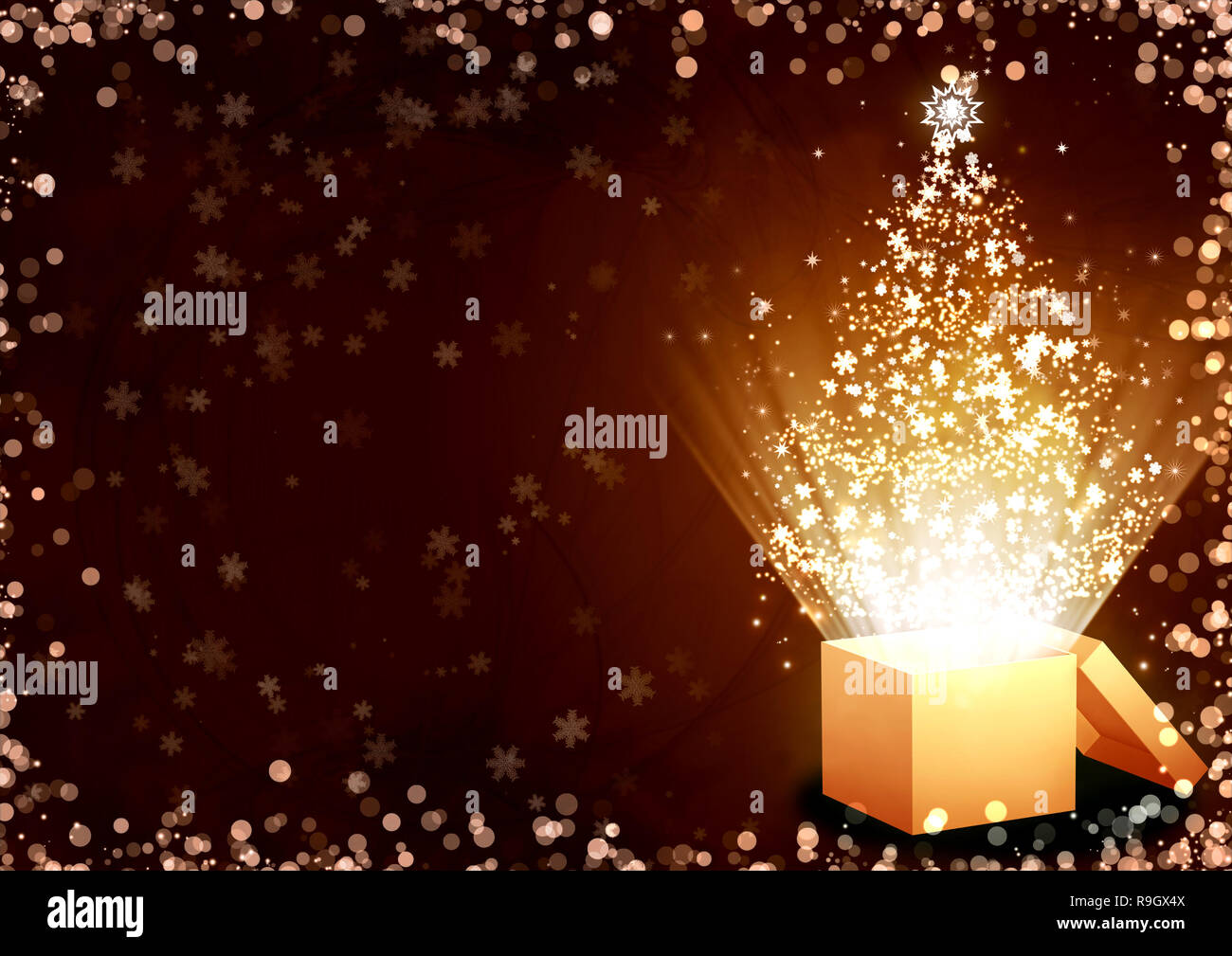 Christmas gift - horizontal background with magic box Stock Photo - Alamy