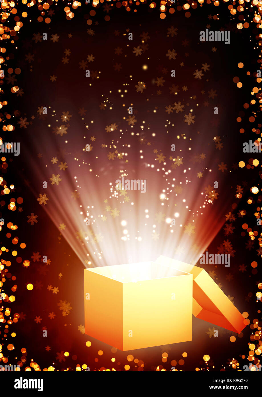 Christmas fairy-tale. Vertical background with magic box Stock Photo ...