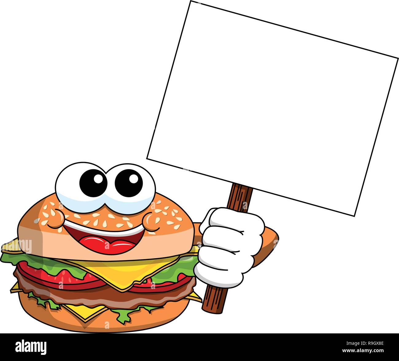 Cartoon hamburger character holding blank banner isolated Stock Vector ...