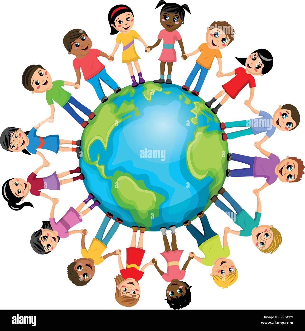 Children or kids hand in hand around the world isolated Stock Vector ...