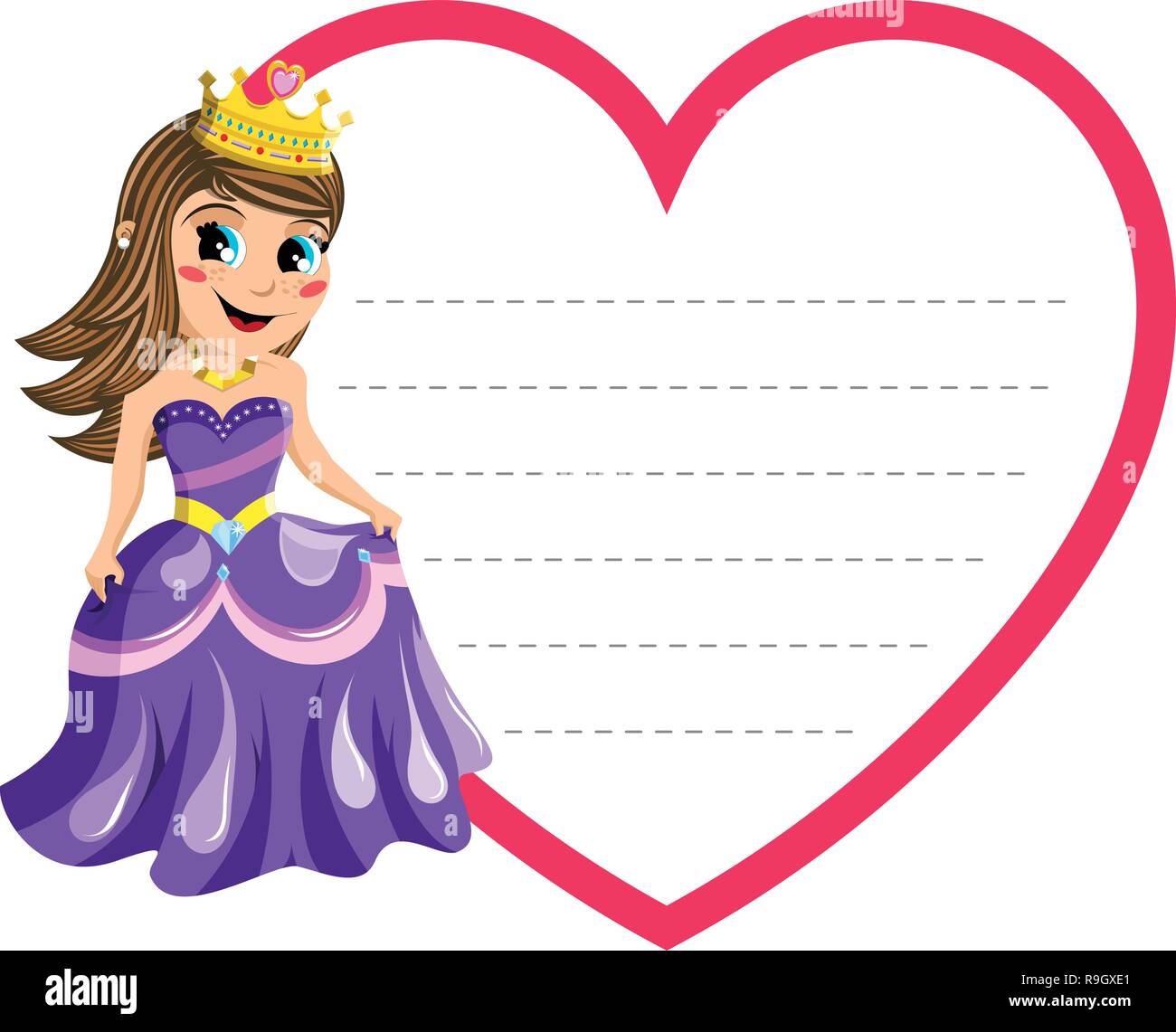 Little cute princess blank hearth shape border isolated on white Stock ...