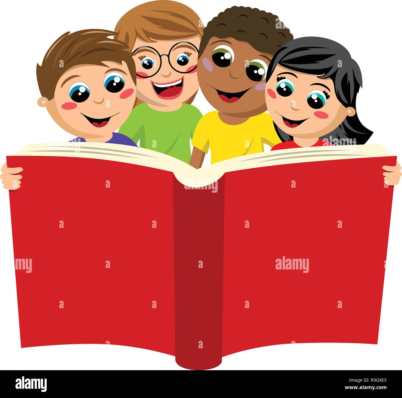 multicultural kids or children reading big book isolated on white Stock ...