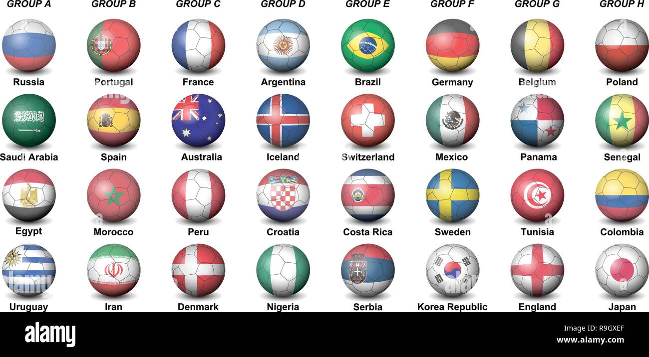 soccer balls Russia 2018 flags of countries final tournament football ...