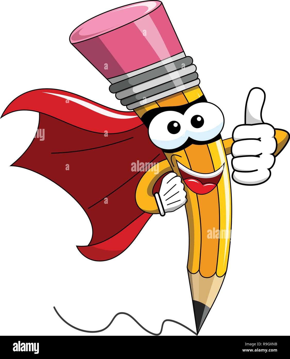 Pencil Mascot cartoon superhero thumb up isolated on white Stock Vector ...