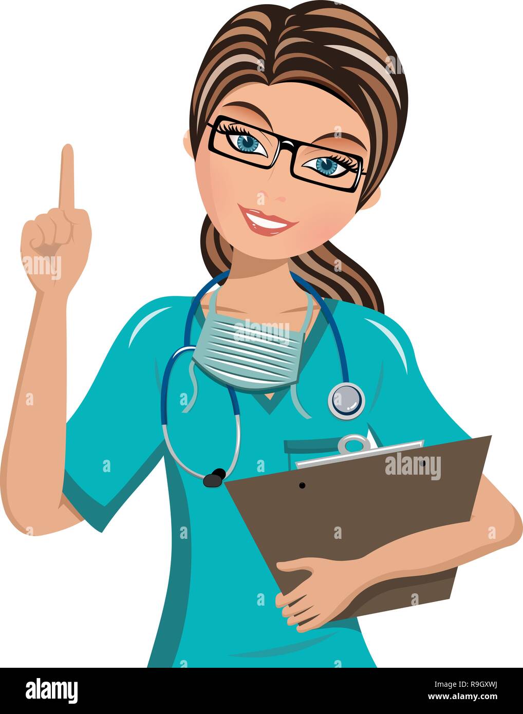 Woman Doctor pointing her finger up Isolated Stock Vector Image & Art ...