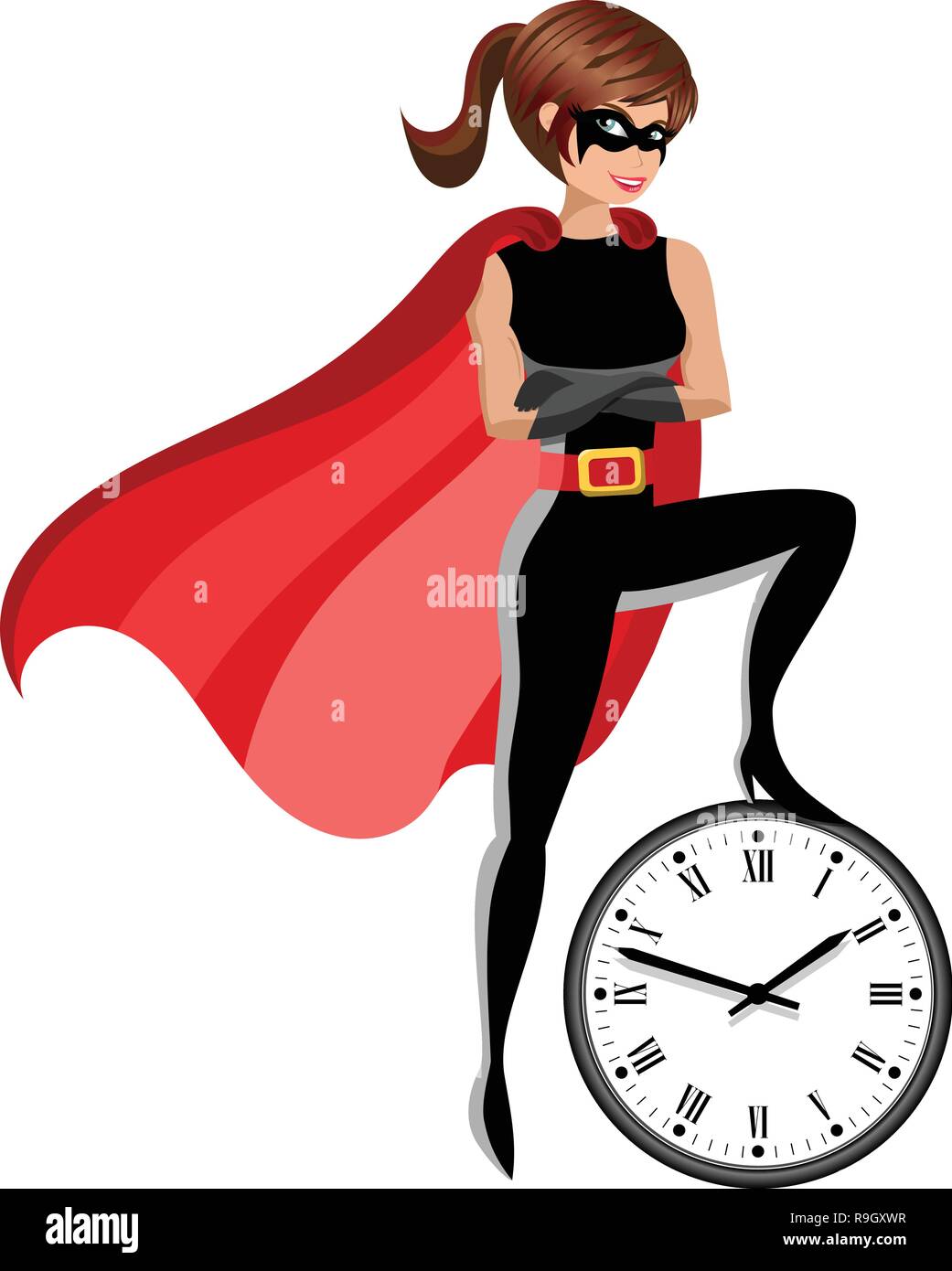 Superhero woman controlling time concept isolated on white Stock Vector ...