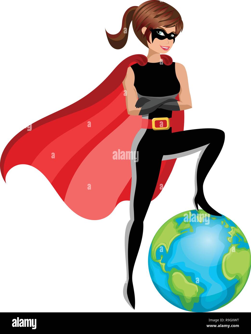 Superhero woman controlling concept earth planet isolated on white ...