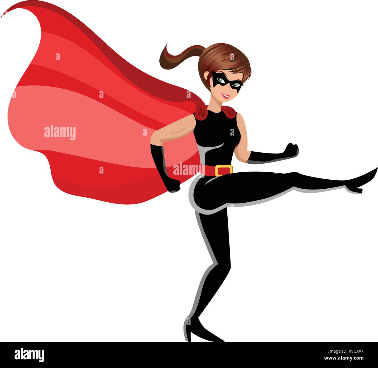 Superhero woman fighting kicking isolated on white Stock Vector Image ...