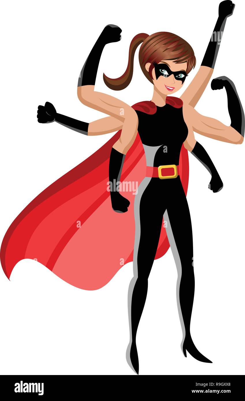Superhero woman standing superpowers multiple arms isolated on white ...