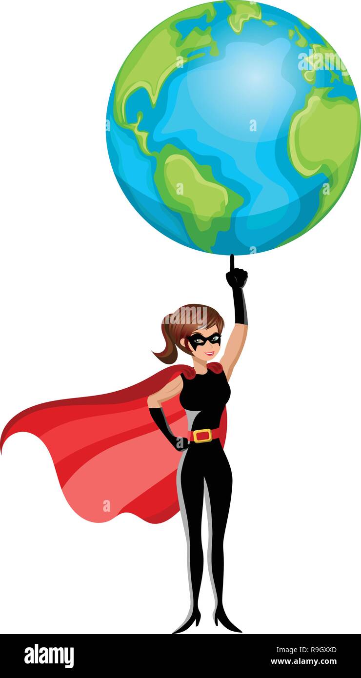 Superhero woman lifting earth with finger isolated Stock Vector Image ...
