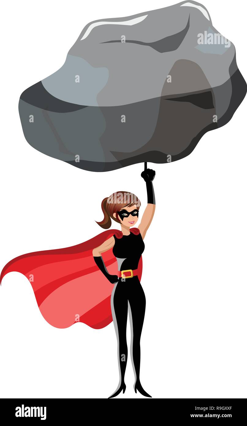 Superhero woman lifting large rock with a finger isolated Stock Vector ...