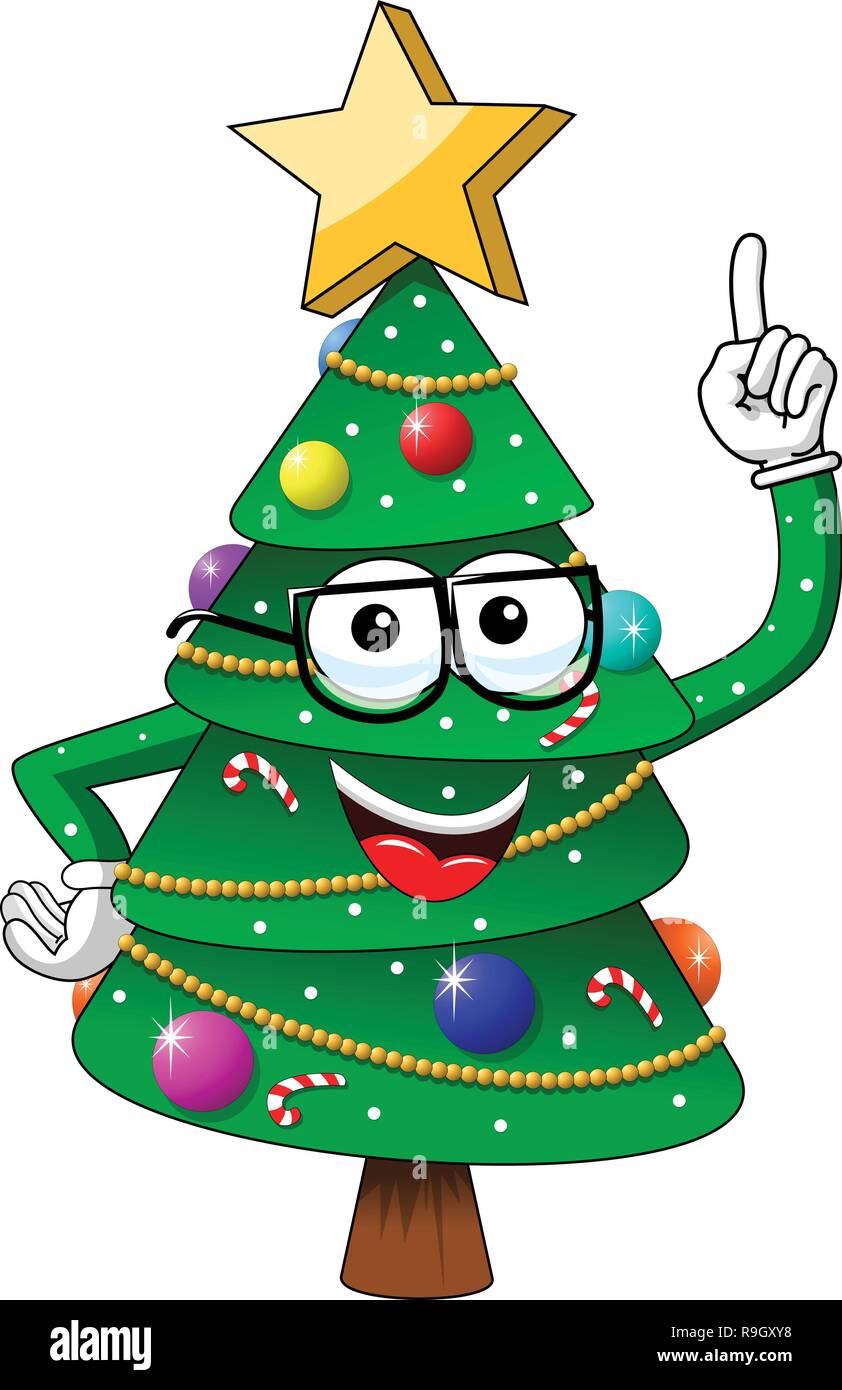 xmas or christmas tree mascot character nerd glasses teacher masterly ...