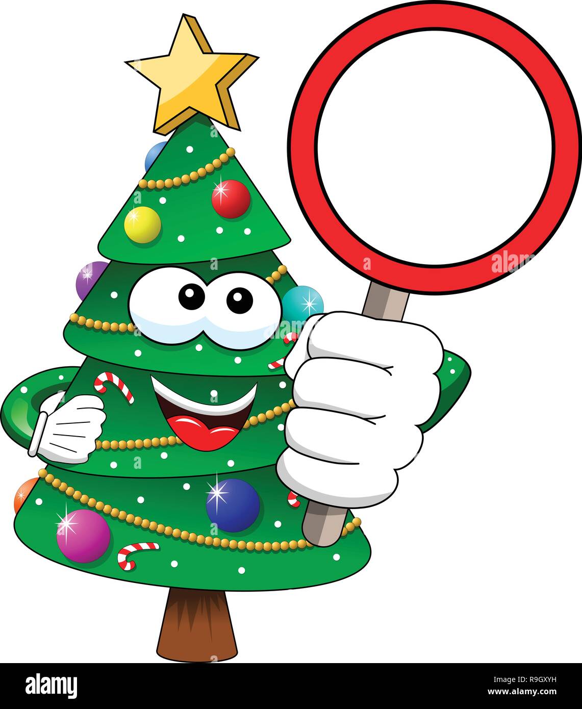xmas christmas tree mascot character signal paddle isolated on white ...