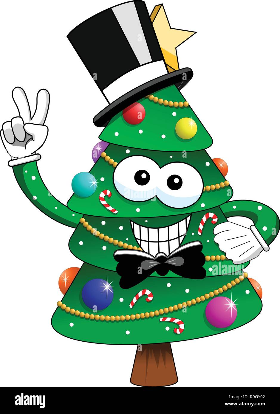 xmas christmas tree mascot character tuxedo top hat smiling isolated on ...